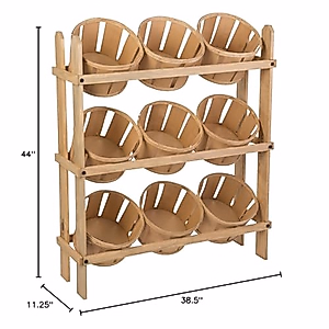 Displays2go Tiered Wooden Display, Floor Standing, 9 Baskets – Oak (PN9BKTOAK)