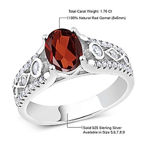 Gem Stone King 925 Sterling Silver Red Garnet Engagement Ring For Women (1.76 Cttw, Gemstone Birthstone, Available In Size 5, 6, 7, 8, 9)