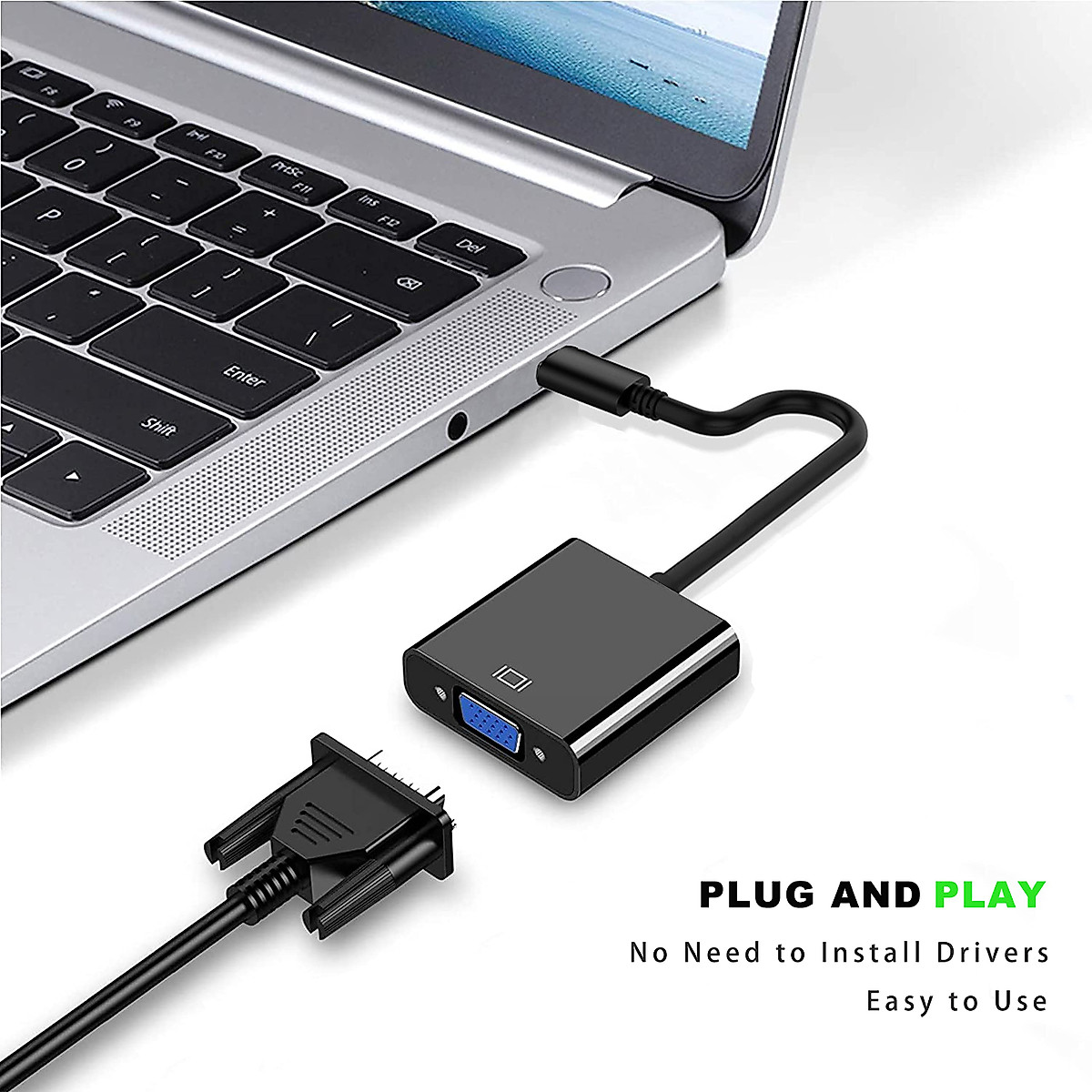 KUPOISHE USB C to VGA Adatper for Monitor, Thunderbolt 3 Multi-Display Video Converter Cable for MacBook Pro iPad Chromebook Surface and More Type C Laptop Tablet Android Phone