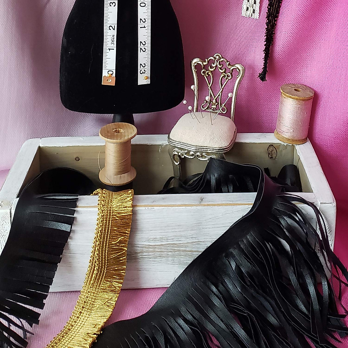 Trims by the Yard 6" Matte Finish Vegan Leather Fringe Trim, Dark Brown (5 Yard Cut)