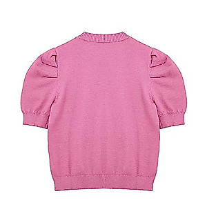 Girls Puff Short Sleeve Sweater Tops for Teen Girls Crew Neck Blouse Crochet Knit Soft Pullover Shirt 13-18 Years