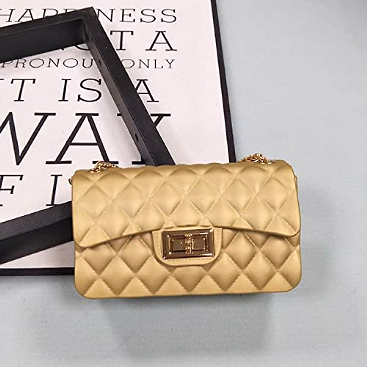 Bella Luna Mini Candy Color Quilted Jelly Purse Crossbody Bag or Shoulder Bag for Women Teens or Girls (Matte Gold)