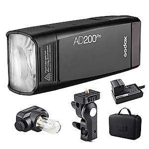 GODOX AD200 Pro AD200Pro 200Ws 2.4G Flash Strobe, Speedlight 1/8000s HSS, 500 Full Power Flashes, 0.01-1.8s Recycling, 2900mAh Battery, Bare Bulb/Speedlite Fresnel Flash Head, Pocket Flash Monolight