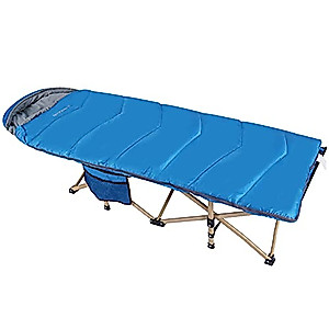 REDCAMP Extra Long Kids Cot with Thick Sleeping Bag for Sleeping 5-10, Sturdy Portable Folding Toddler Cot Bed for Boys Girls Camping Travel, Blue 53x26