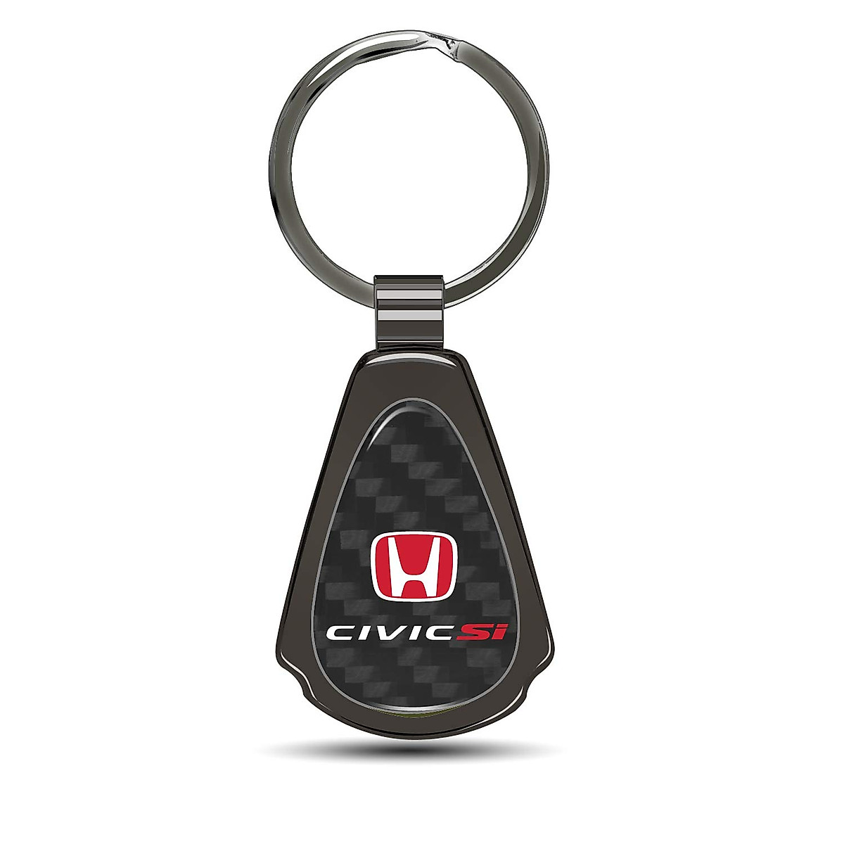 iPick Image Compatible with Honda Red Civic Si Real Carbon Fiber Gunmetal Black Metal Teardrop Key Chain