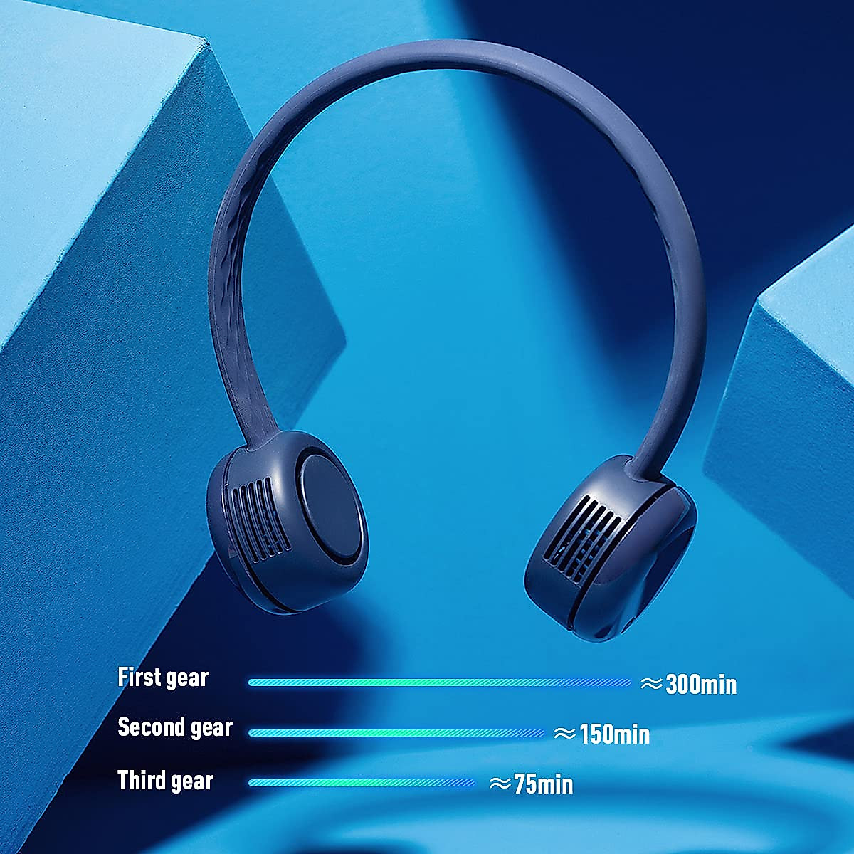 SHARKZILLA Portable Neck Fan, Hands Free Bladeless Mini Fan, 3 Speed Neck Cooler, Headphone Design, Lightweight Wearable Fan, USB Rechargeable for Traveling, Office