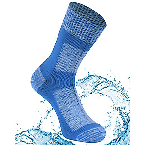 Agdkuvfhd Men Waterproof Socks for Running, Thick Warm Neoprene Quick Dry Wading Socks Fly Fishing Kayaking Water Sports Crew Socks 1 Pair (Blue, Large)