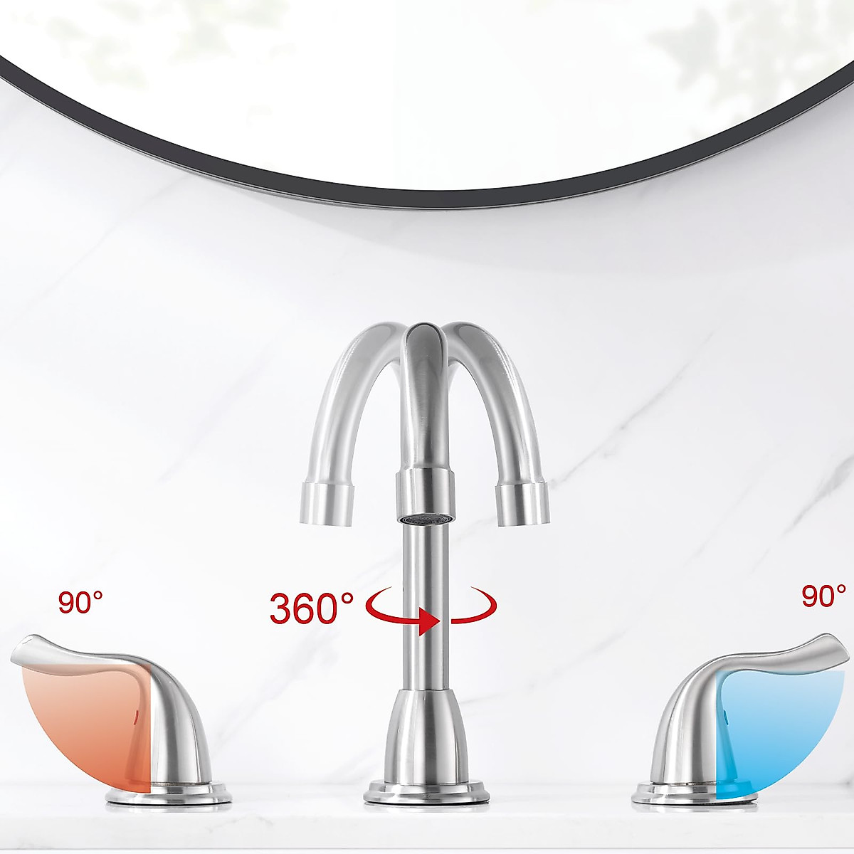 RKF Bathroom Faucets for Sink 3 Hole Brushed Nickel 8 inch Widespread Bathroom Sink Faucet with Drain Double Lever Handle Faucet Bathroom Vanity Faucet Basin Mixer Tap Faucet with Hose&Deck RKF03011