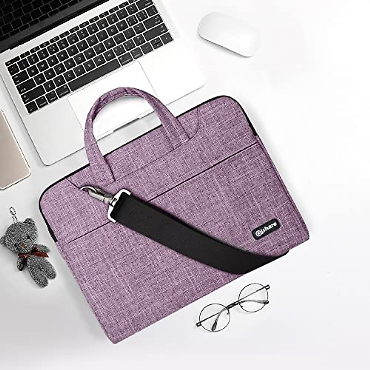 Qishare 13.3 14 inch Laptop Case Laptop Shoulder Bag, Multi-functional Notebook Sleeve Carrying Case With Strap for Samsung Acer Asus Lenovo Yoga Macbook pro 13 Ultrabook Chromebook(Purple Lines)