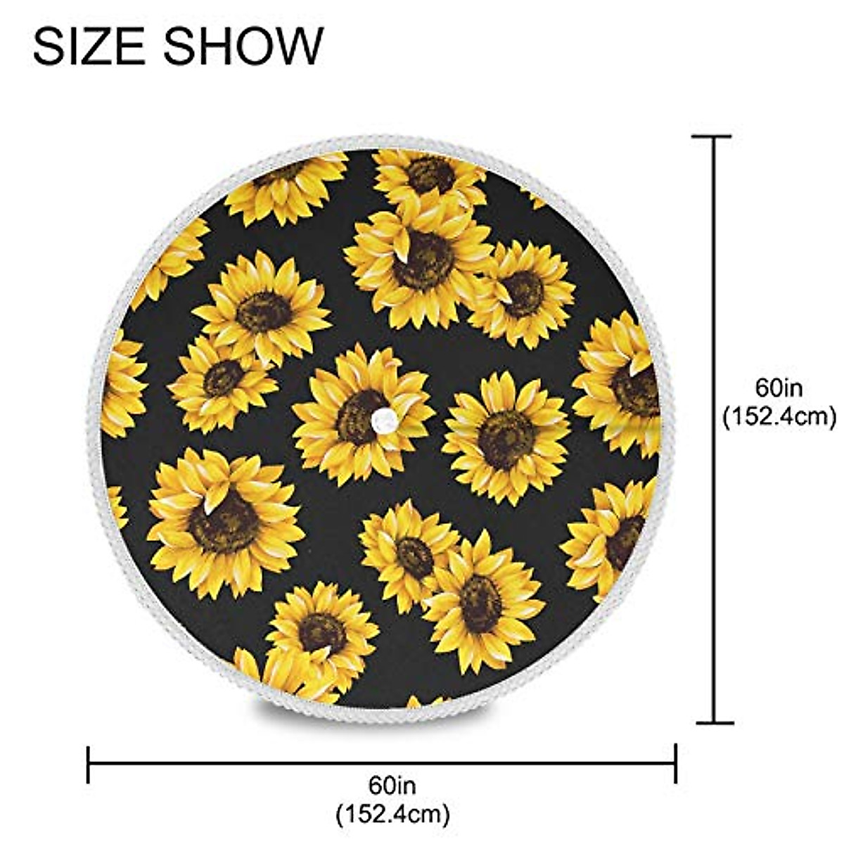 Xigua Sunflower Round Tablecloth 60" Waterproof Spillproof Polyester Fabric Table Cover with Zipper Umbrella Hole for Outdoor Patio Garden Dining Party