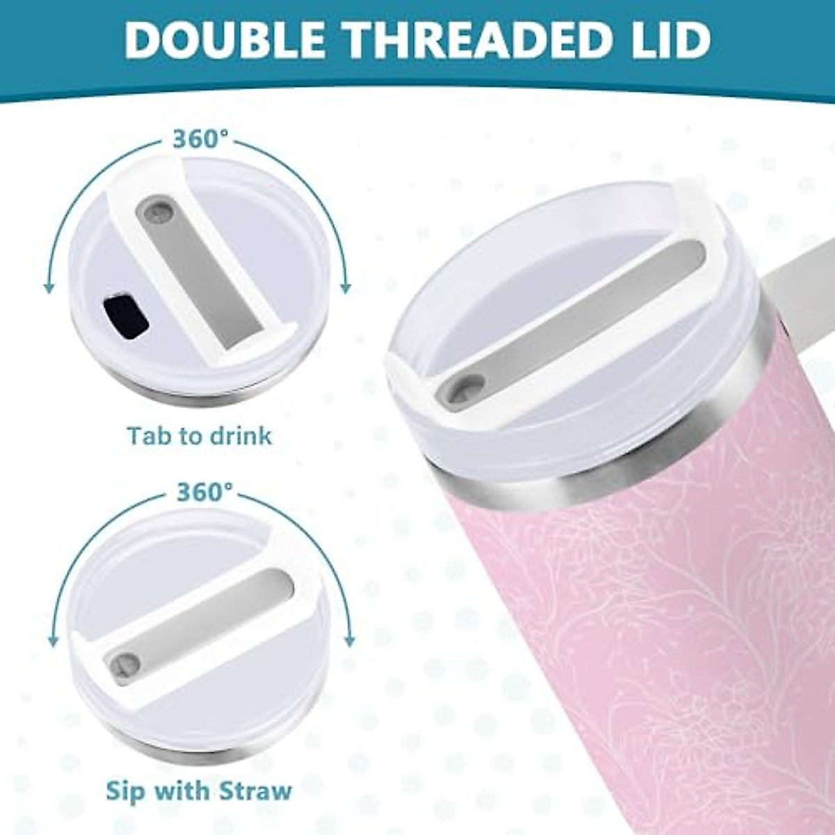 RPLIFE Soft Pink Coffee Tumbler, Stainless Steel Cup, Insulated Cup with Straw, Coffee Tumbler for Women