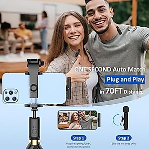 ECOMXIA 2 Pcs Wireless Lavalier Microphone for iPhone iPad Android with Charging Case 7H Clip on Lapel Microphone Wireless for Video Recording Vlogging, YouTube, Interview, 3 Mode Denoise, 70ft