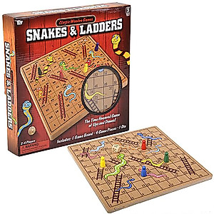 The Dreidel Company Classic Wooden Board Games, Great for Prizes, 10" (10" Wooden Snakes & Ladders)