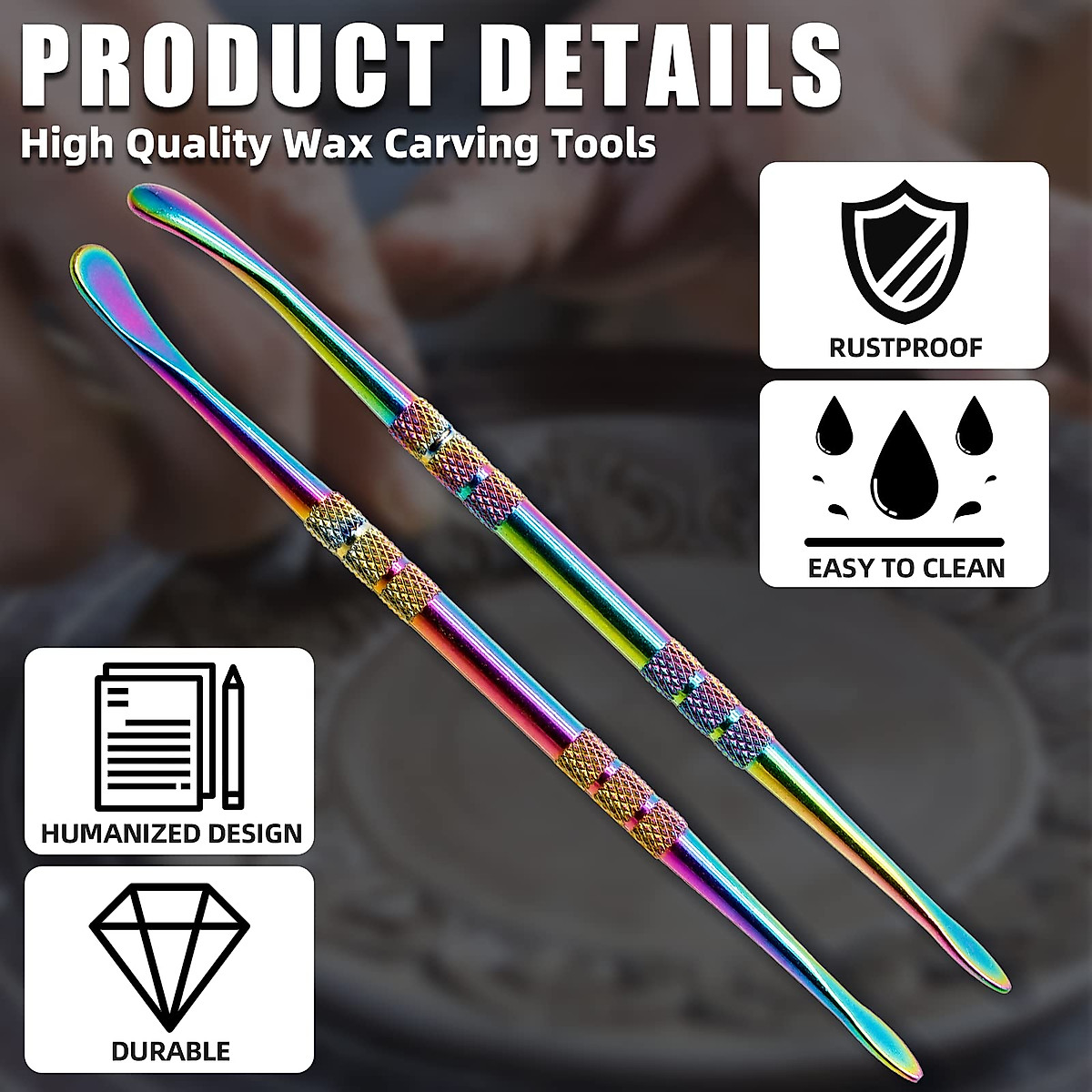 HARSKIYER 6pcs Wax Carving Tools, 4.75 Inch Stainless Steel Double-Ended Sculpting Spoon Tool Clay Sculpting Tools Wax Carving Sculpting Tools (Rainbow)
