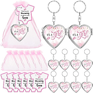 Wesiti 108 Pcs Baby Shower Favors 36 Heart Shaped Mirrors Keychain Thank You Tags 36 Organza Bags for Baby Shower