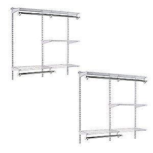 Rubbermaid Configurations 4-8 Feet Expandable Hanging and Shelf Space Custom DIY Closet Organizer Kit, White (2 Pack)
