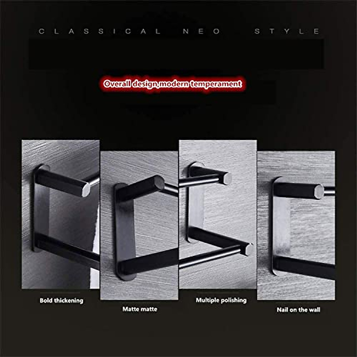 Black Drill Free Towel Rack Thicken Space Aluminum One Body Multiple Rod Towel Bars Polished Finish Wall-Mounted Towel Rail,Color:B Bathroom (Color : C, Size : 60cm)