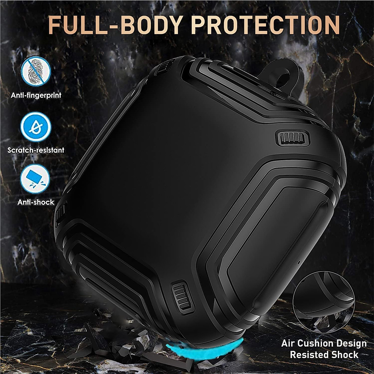 OTOPO Compatible with Beats Fit Pro Case Cover, Full Body Rugged Shockproof Cool Beats Fit Pro Protective Case Cover Men Women with Keychain for New Apple Beats Fit Pro 2021 (Black)