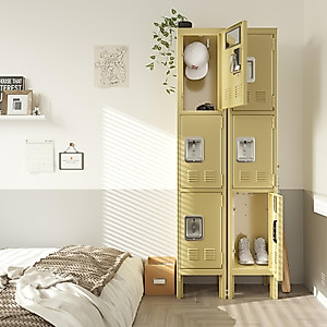 KAER Lockers,Metal Locker, Lockers for Employees, Locker Shelf for School, Gym Locker, Office, Garage, 3-Tier Locker with Mirror, Hooks, Screwdriver, Gloves