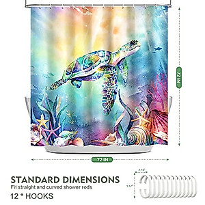 Blue Shower Curtain, Teal Sea Turtle Shower Curtains for Bathroom, Waterproof Quick-Dry Polyester Fabric Shower Curtain, Beach Nautical Shower Curtain Ocean Bathroom Decor with 12 Hooks, 72''x 72''