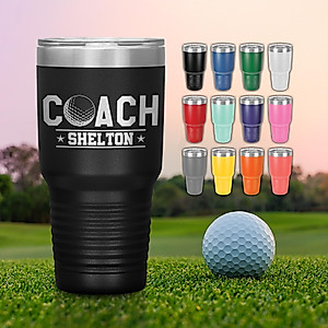 Personalized Golf Coach Tumbler Cup With Coach Name - Customized Golf Coach Gift - Custom Golf Coach Travel Mug - Red