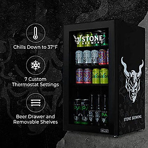 NewAir Beverage Refrigerator Cooler with 126 Can Capacity - Mini Bar Beer Fridge with Right Hinge Glass Door - Cools to 37F - Stone Brewing