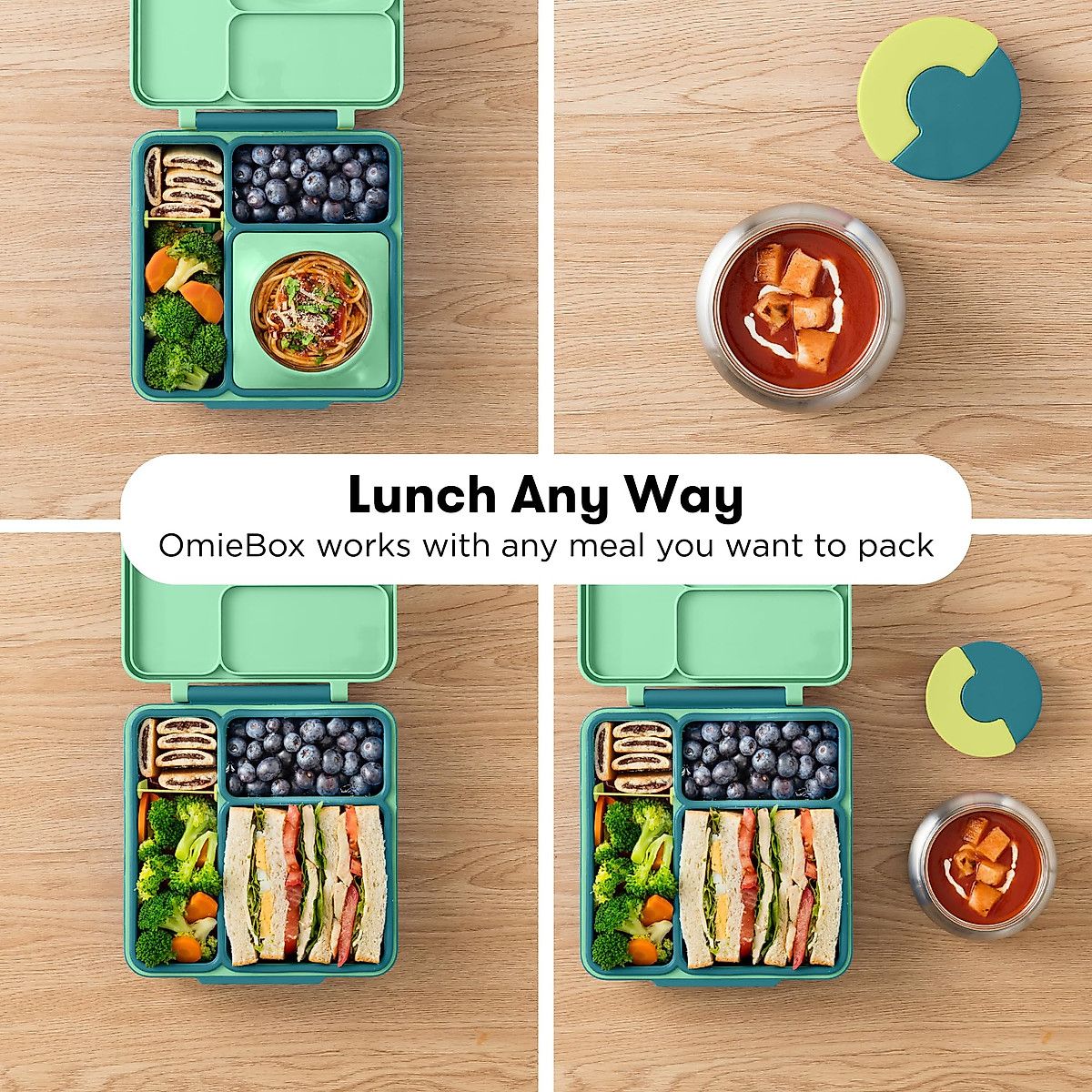 OmieBox Bento Box for Kids - Insulated Lunch Box with Leak Proof Thermos Food Jar - 3 Compartments, Two Temperature Zones - (Meadow) (Single) (Packaging May Vary)