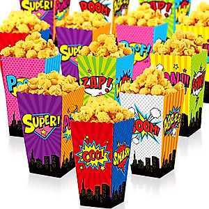 Containlol 24 Pcs Popcorn Boxes Party Favors Snack Treat Box Candy Cookie Container for Movie Cinema Theme Birthday Party Baby Shower Favor Supplies(Cheerful Style)