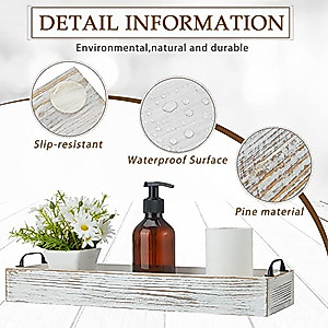 2 Pack Rustic Wooden Serving Trays Rustic Wooden Long Serving Trays with Handle Rectangular Ottoman Tray for Home Room Coffee Table Farmhouse Serving Decoration (Whitewashed)