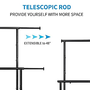 Fishat Simple Standard 2 Double Rod Clothing Metal Garment Rack for Hanging Clothes, Rolling Clothes Organizer on Lockable Wheels Mobile (Black)