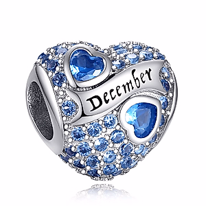 CINKOLA Birthstone Charms for charm Bracelets Charms 925 Sterling Silver Heart Bead Happy Birthday Charms for Women (December Birthday Charms)
