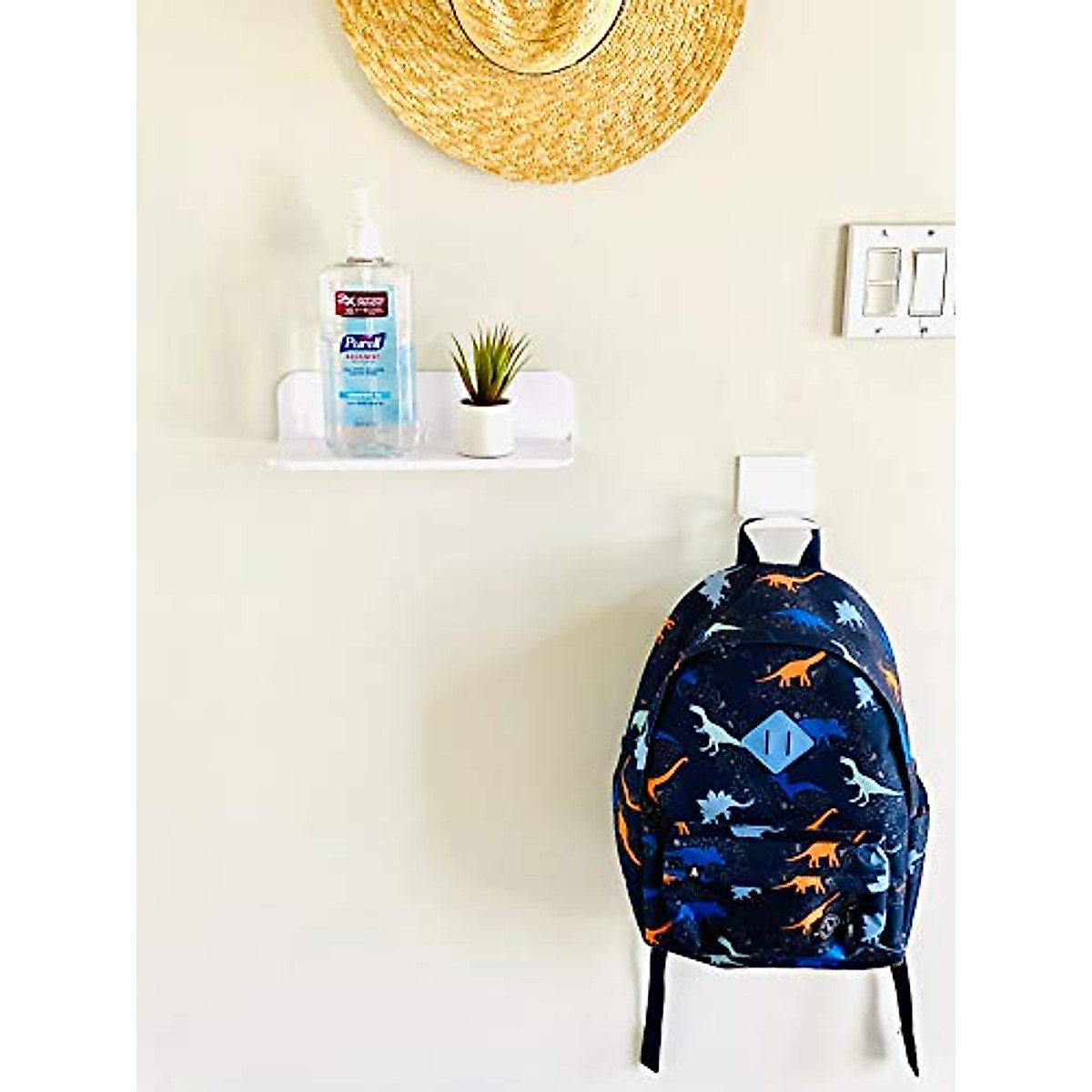 eLhook Made in USA White Stick-On Removable Adhesive Floating Wall Shelf Durable Textured ABS Injection Molded Plastic with Lipped Edges | Designed for Stick-On Adhesives or Screws