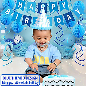 Happy Birthday Banner Sign Decorations - Atiger 28 PCS Happy Birthday Banners, Blue Happy Birthday Decorations for Men Boys, Party Decorations Supplies for Home Classroom, Decor Banner 9 ft
