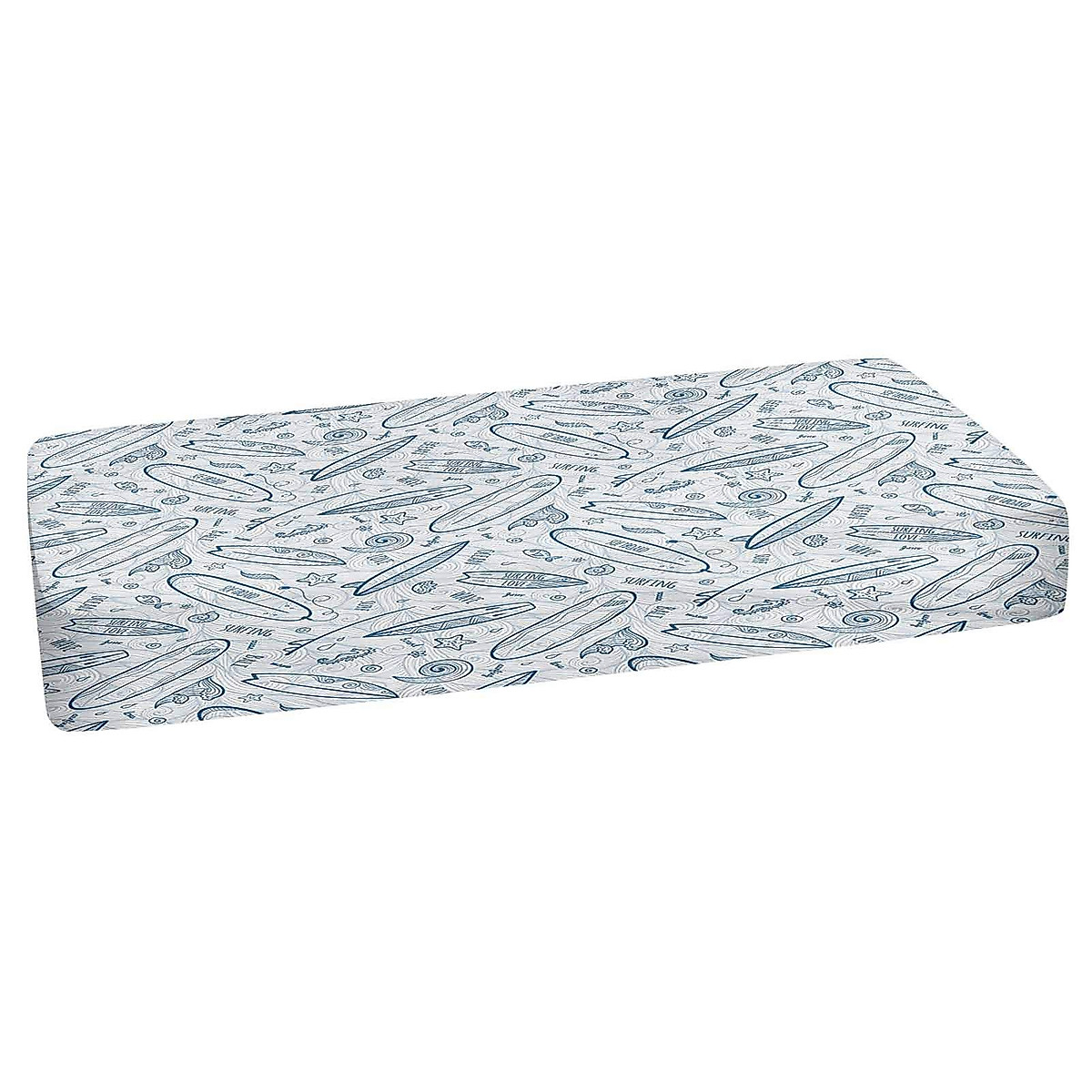 Lyzelre Surfboard Fitted Crib Sheet,Doodle Surfing Boards Waves and Starfishes Hawaiian Summer Microfiber Silky Soft Toddler Mattress Sheet Fitted,28"x 52"x 8'',Baby Sheet for Boys Girls