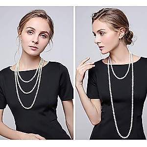 Aisansty,Long Pearl Necklace for Women Layered Cream White Faux Pearl Beads Strand Necklace Costume Jewelry,Diameter Pearl 8MM,69"