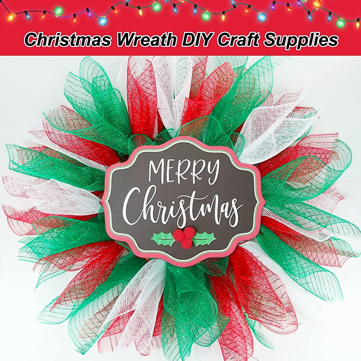 3 Rolls Mesh Ribbon for Wreaths, 6 Inch x 30 Feet Each Roll Red Green White Poly Deco Mesh Rolls, Christmas Ribbon for Wreaths, Swags and Christmas Tree Decoration