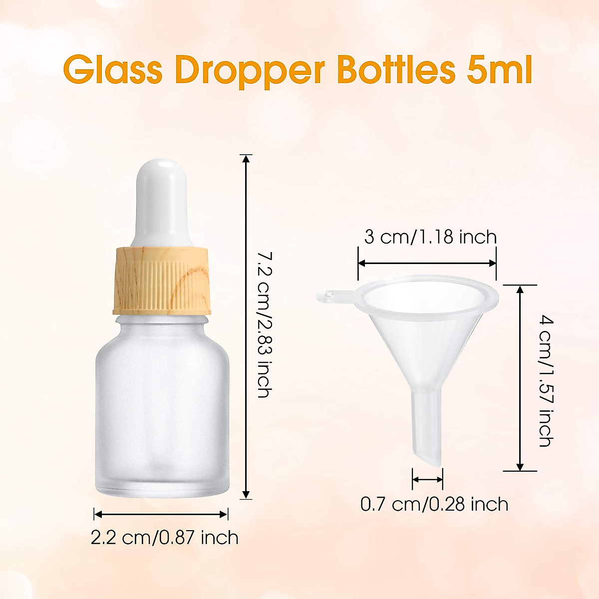 8 Pieces Frosted Glass Dropper Bottles Essential Oil Bottles with Eye Dropper and Bamboo Lids Perfume Sample Bottles Essence Liquid Cosmetic Containers and 2 Pieces Funnel (5 ml/ 0.2 oz)