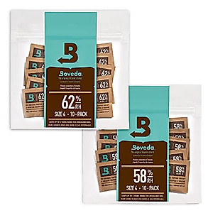 Boveda Supply Starter Kit - RH 2-Way Humidity Control – All In One Humidity Control - Keep Item’s Fresh - Contains: 58% & 62% Humidity Packs – For Glass & Humidor – Size 4-20 Count Resealable Bag
