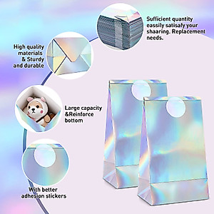 30 Pcs Iridescent Paper Gift Bag with Stickers Reusable Party Supplies Glitter Foil Holographic Paper Bag Candy Goodie Bag Gift Bags for Baby Shower Wedding Birthday Party Favors, 8.3 x 5 x 3 Inch