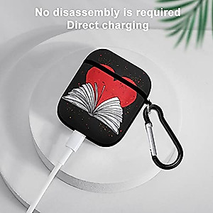 Bookworm Heart Books Airpods Case Cover for Apple AirPods 2&1 Cute Airpod Case for Boys Girls PC Hard Protective Skin Airpods Accessories with Keychain