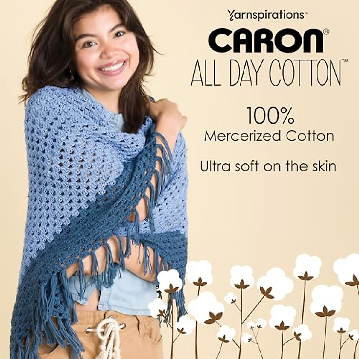 Caron All Day Cotton - 3 Pack of 173 Yards/3.52 oz Eyes Blue 100% Mercerized Cotton Yarn