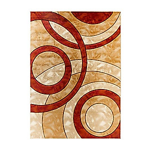 GLORY RUGS Area Rug Modern 8x10 Dark red Circles Geometry Soft Hand Carved Contemporary Floor Carpet Fluffy Texture for Indoor Living Dining Room and Bedroom Area