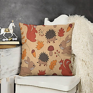 Cute Autumn Animal Throw Pillow Covers 18×18 Pillowcases Set of 2 Thanksgiving Day Linen Decorative Square Pillow Case Cushion Covers Standard Size for Sofa Couch Outdoor Bed Pillow Protectors