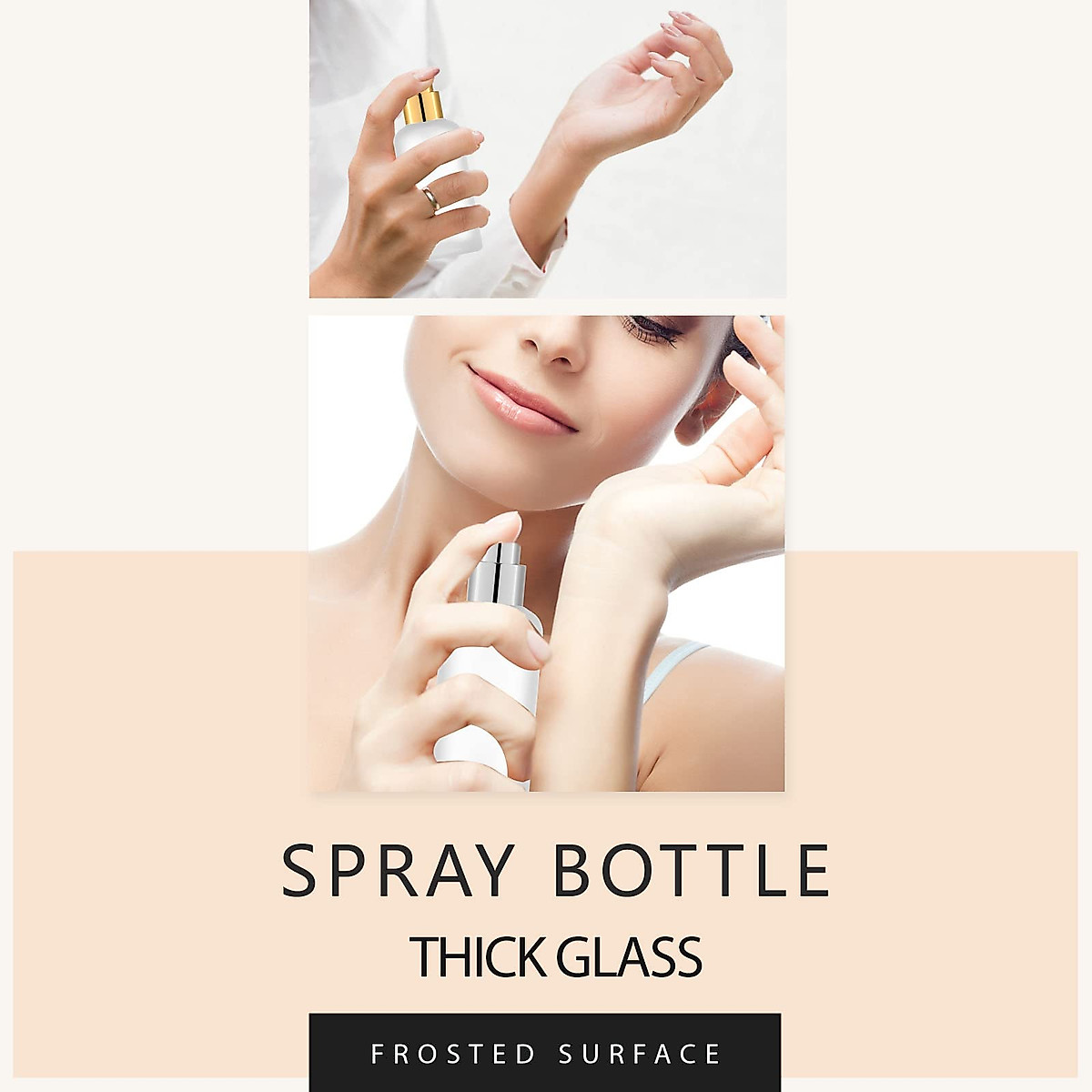 KOIBITO 1.7 Oz Glass Perfume Spray Bottle for Men & Women. Refillable Frosted Glass Atomizer with Aluminum Cap&Pump. Portable Fragrance Bottle for Perfume, Cologne, Moisturizing (2PCS, Gold)