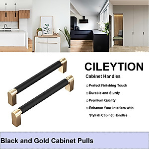 CILEYTION 10 Pack Black and Gold Door Handles, 5 Inch Hole Centers Gold Cabinet Handles, Gold Dresser Handles and Kitchen Cabinet Hardware