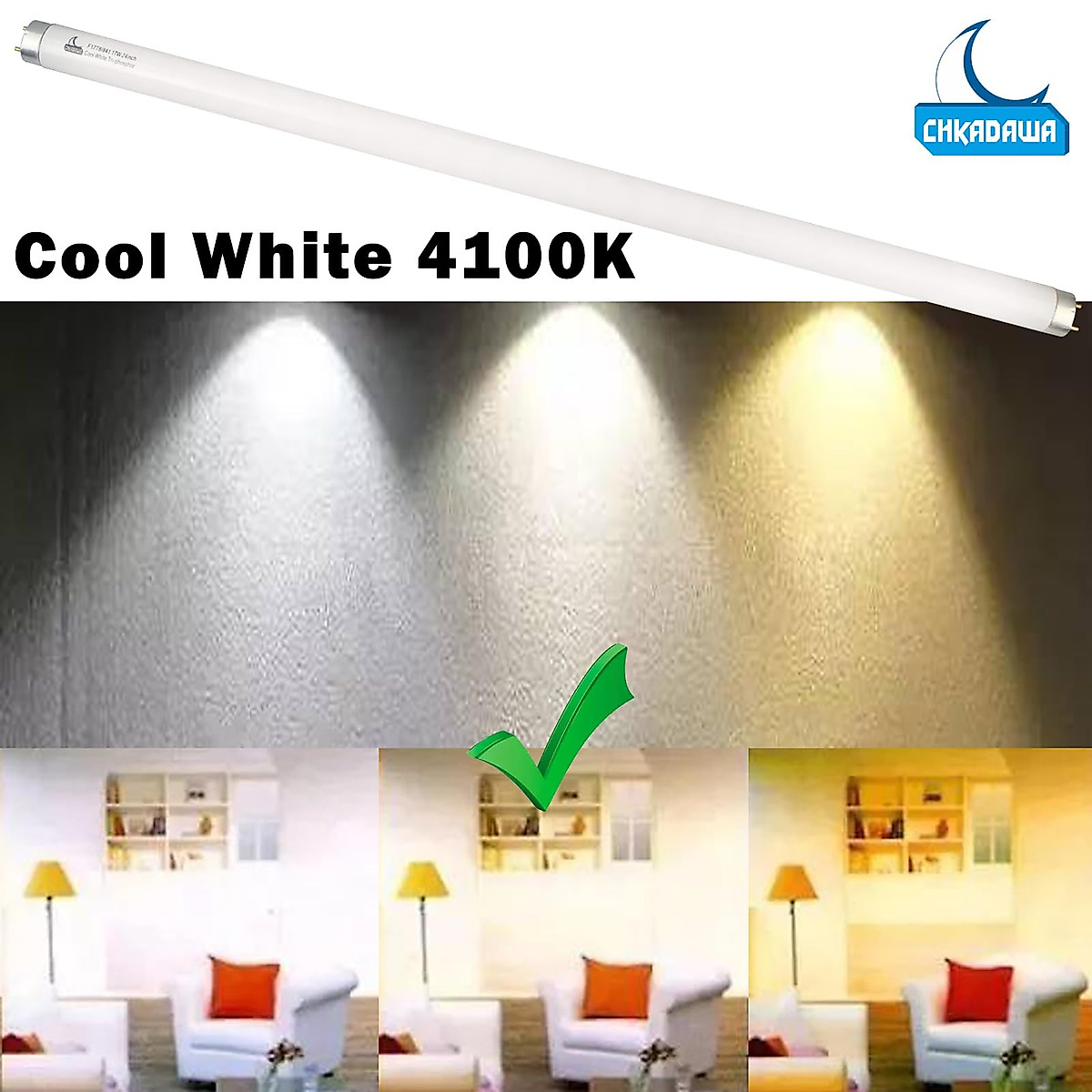 CHKADAWA 24 Inch Fluorescent Light Bulb F17T8/841 17 Watts, 2 Ft T8 17W Cool White 4100K Straight Linear Fluorescent Tube, G13 Medium Bi-Pin Base, 6 Pack