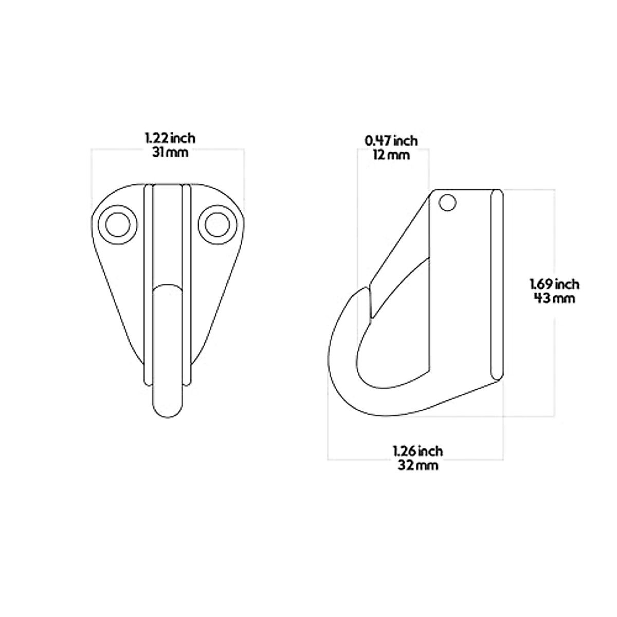 Atibin Outdoor Clothes Hanging Hook Stainless Hat Mounted Coat Hook Stainless Heavy Steel Fender Hook Hardware SUS316 2pcs