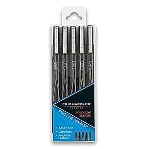 Prismacolor 14171 Premier Fine Line Illustration Markers, Assorted Fine Tips, Black, 5-Count