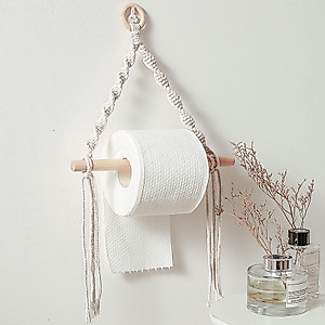 Handmade Paper Towel Holder,Boho Cotton Rope Macrame Toilet Paper Towel Rack,Paper Towel Hanging for Kitchen Bathroom