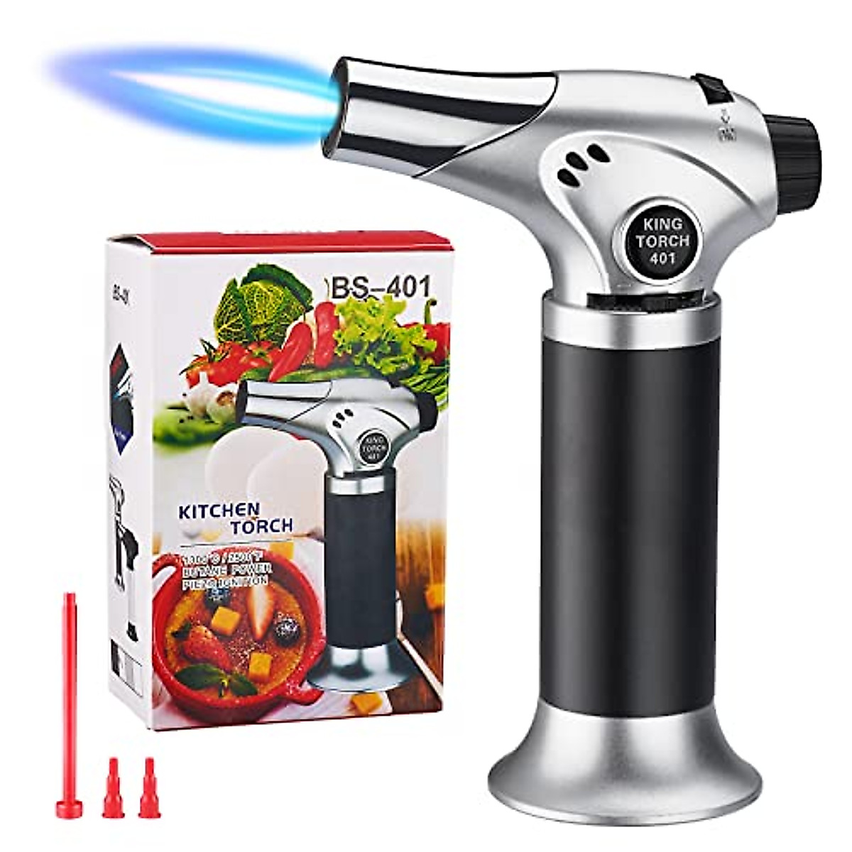 Butane Torch, Refillable Kitchen Torch Lighter with Safety Lock & Adjustable Flame, Culinary Blow Torch Lighter for Desserts, Creme Brulee, BBQ and Baking(Butane Gas Not Included)